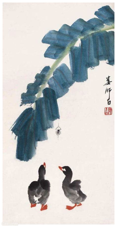 芭蕉鸭子 娄师白国画 概吧