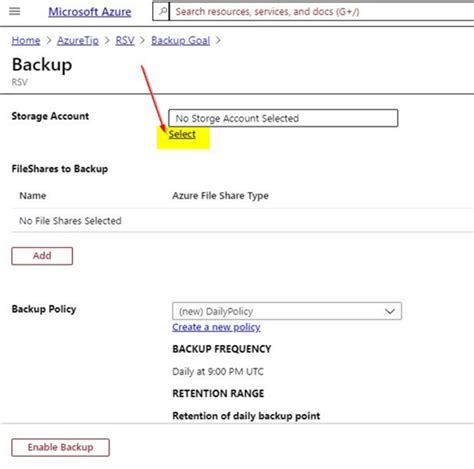 Azure Recovery Services Vault To Backup File Shares