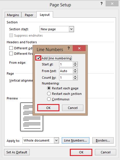 Word 2013 Numbering Lines In Margins