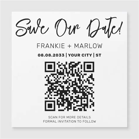 minimalist script qr code save the date magnet zazzle