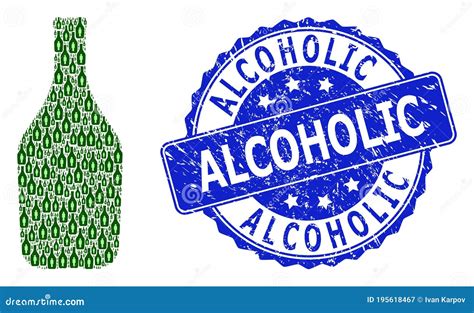 Scratched Alcoholic Round Watermark And Recursion Alcoholic Person Icon Composition Stock Vector