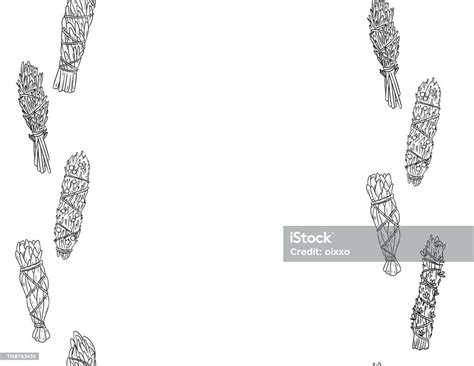 세이 지 스머지는 손으로 그린 편지 형식 완벽 한 패턴을 스틱 허브 번들 고정 장식 가지 식물 부위에 대한 스톡 벡터 아트 및 기타 이미지 가지 식물 부위 건강관리와
