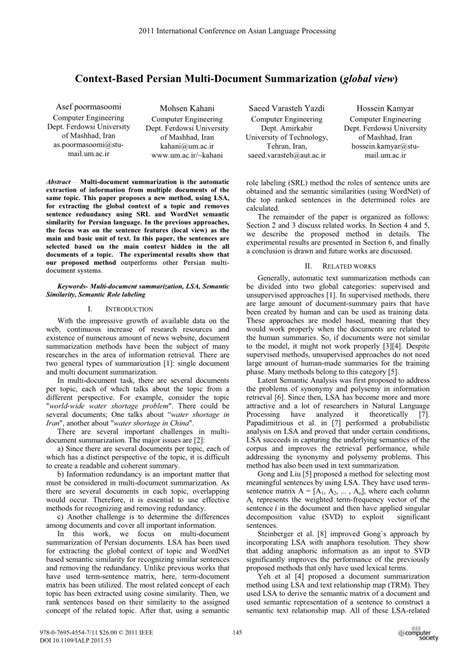 Pdf Context Based Persian Multi Document Summarization Global View