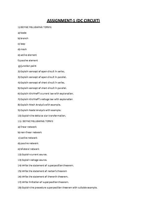 Assignment 1 Dc Circuit Assignment 1 Dc Circuit 1 Define Following Terms A Node B Branch