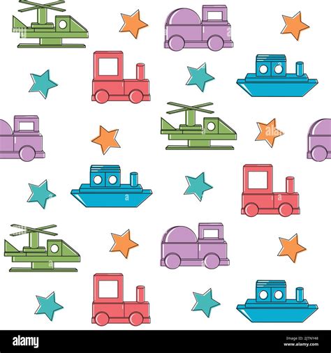Transport Pattern Made Of Colored Wooden Cubes Vector Isolated Illustration In Flat Style Stock