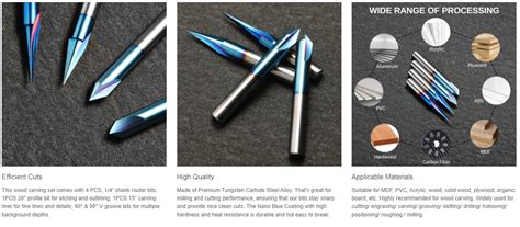 Genmitsu CNC Wood Carving Router Bits Set Shank PCS Detail Carving Liner