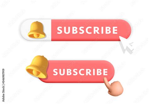 3d Vector Set Of Red Subscribe Button With Bell Reminder Symbol And