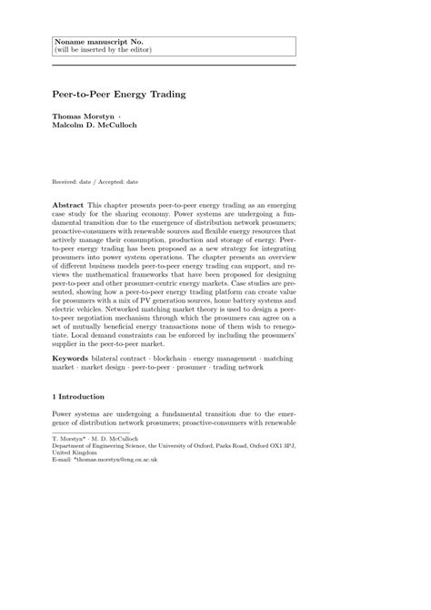 PDF Peer To Peer Energy Trading