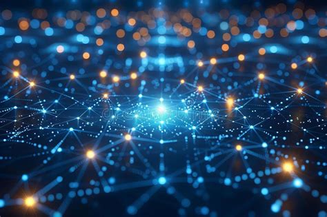 Abstract Blue Digital Background With Glowing Connections And Dots Forming An Array Of