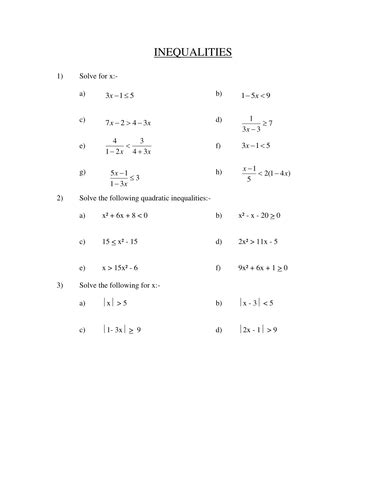 A Level Solving Quadratic Inequalities Teaching Resources