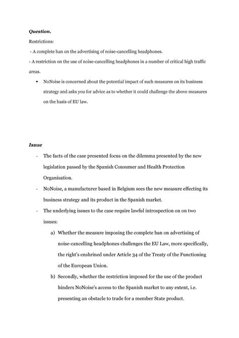 Eu Law Exam Exam Question Restrictions A Complete Ban On The Advertising Of Noise