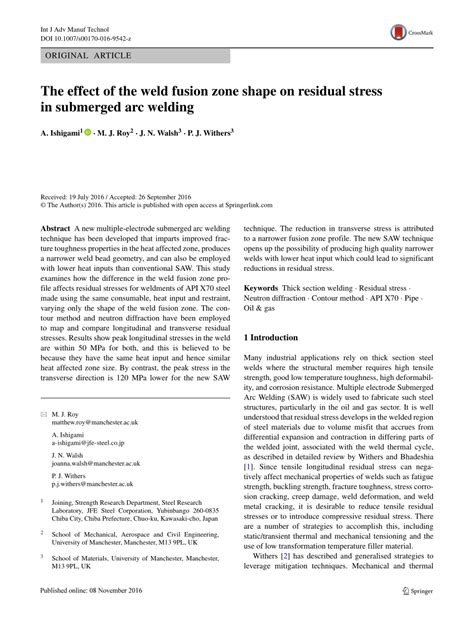 Pdf The Effect Of The Weld Fusion Zone Shape On Residual Stress In Submerged Arc Welding