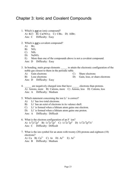 Ionic And Covalent Compounds Worksheet Chemistry Practice