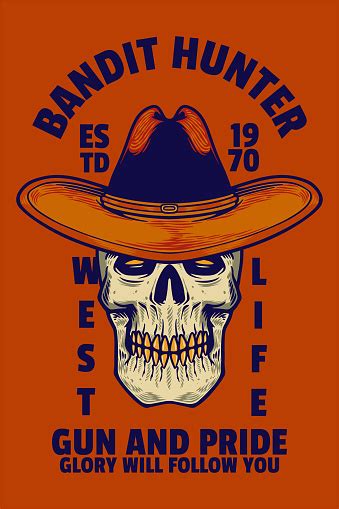 카우보이 모자 카드 포스터 벡터 일러스트레이션이있는 두개골 머리 공포 무서움에 대한 스톡 벡터 아트 및 기타 이미지 공포 무서움 두개골 디자인 Istock