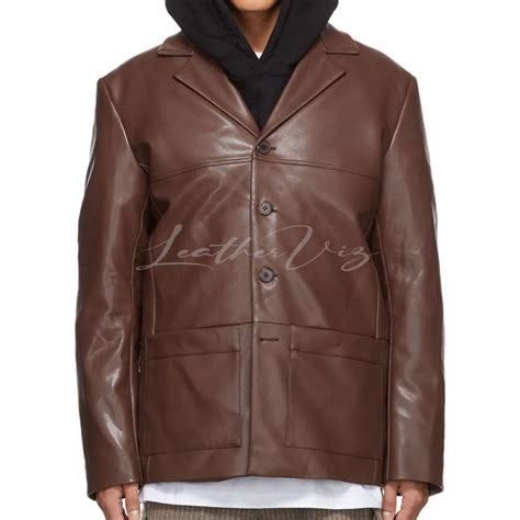 Four Button Closure Men Leather Blazer Leatherviz Latest In Fashion