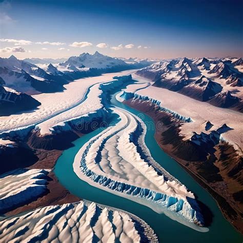 An Aerial Photograph Of Glaciers Releasing Rivers Of Ice Showing The Awe Inspiring Beauty Of