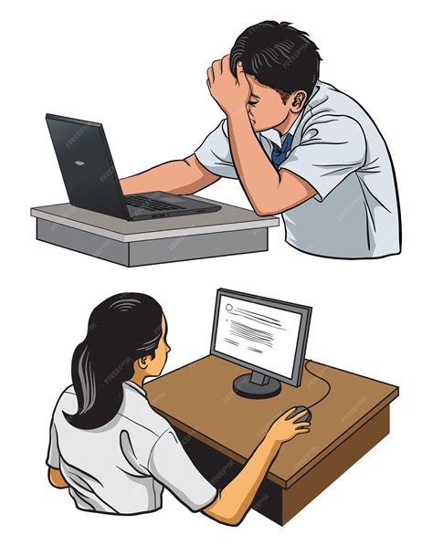 Premium Vector Computer Based Exam In School Illustration