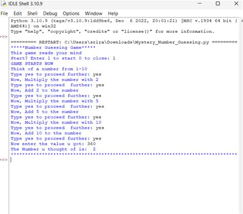 Mystery Number Guessing Using Python Sriramvenkat81