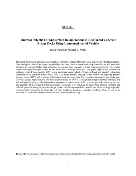 Pdf Thermal Detection Of Subsurface Delaminations In Reinforced Concrete Bridge Decks Using