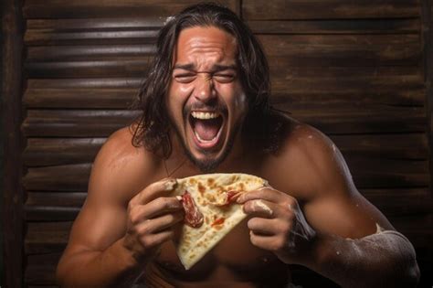 Man Eating Delicious Juicy Quesadillas Premium Ai Generated Image