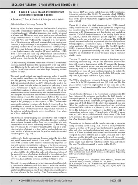 A 77ghz 4 Element Phased Array Receiver With On Chip Dipole Antennas In Silicon Pdf Antenna