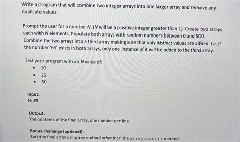 Solved Write A Program That Will Combine Two Integer Arrays