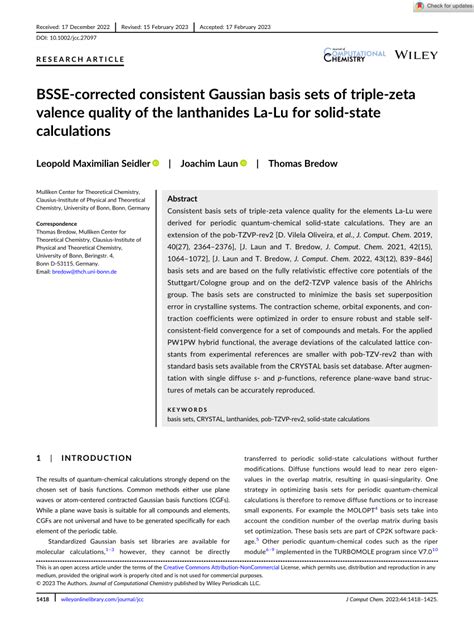 Pdf Bsse Corrected Consistent Gaussian Basis Sets Of Triple Zeta Valence Quality Of The