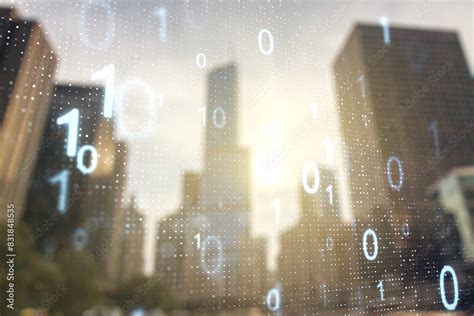 Abstract Virtual Binary Code Hologram On Modern Architecture Background Ai And Machine Learning