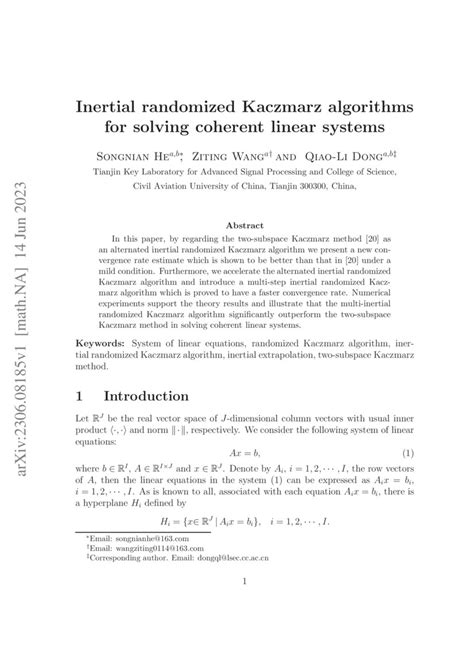 Inertial Randomized Kaczmarz Algorithms For Solving Coherent Linear Systems Deepai