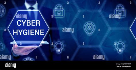 Text Showing Inspiration Cyber Hygiene Word Written On Steps That Computer Users Take To