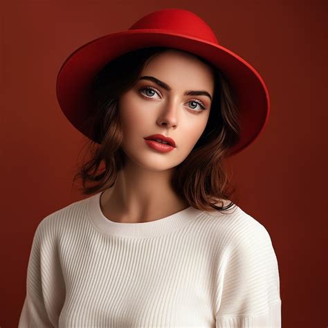 Premium Ai Image Beautiful Young Woman Wearing Red Hat
