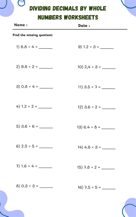 Dividing Decimals By Whole Numbers Worksheets Worksheetsgo