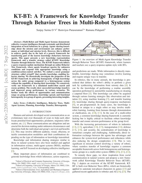 Kt Bt A Framework For Knowledge Transfer Through Behavior Trees In Multi Robot Systems Deepai