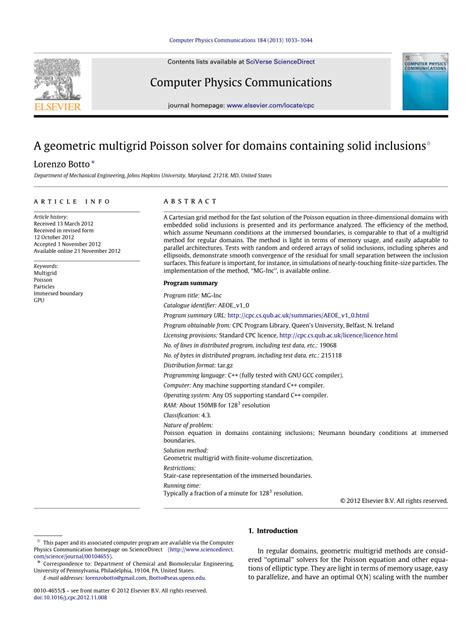 pdf a geometric multigrid poisson solver for domains containing solid