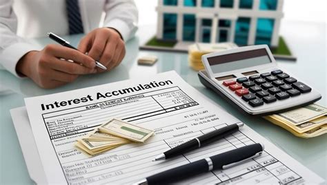 Bank Statement Labeled Interest Accumulation With A Calculator A Pen And A Pile Of Money