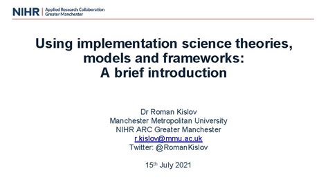 Using Implementation Science Theories Models And Frameworks A