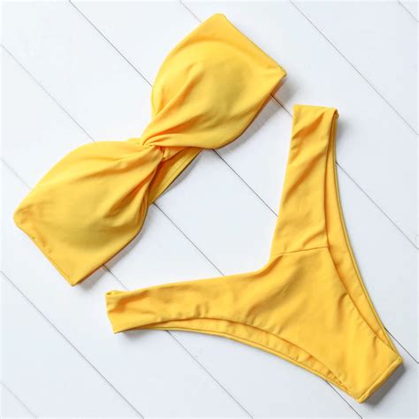 Thong Swimsuit Women Sexy Bandeau Bikini Solid Bikin Set Strapless