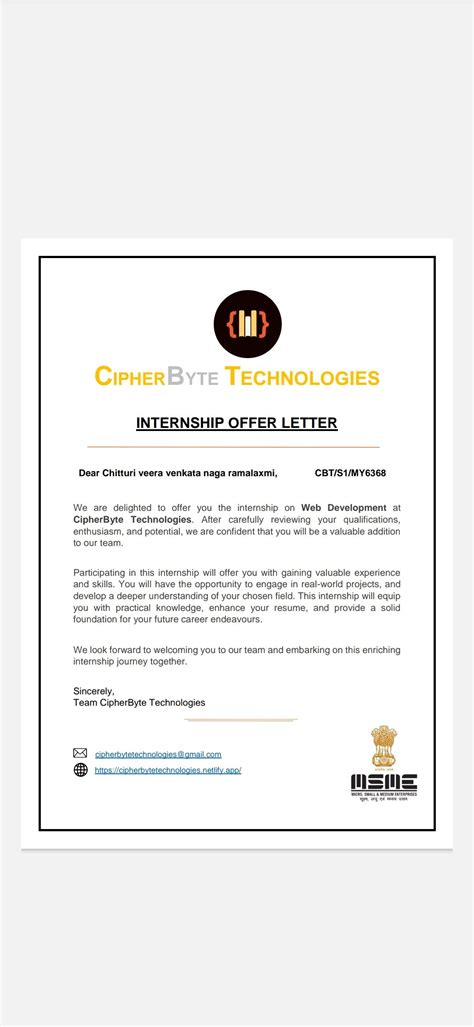 Ch V V N Rama Laxmi On Linkedin Internship Webdevelopment Excitedtolearn Cipherbytetechnologies