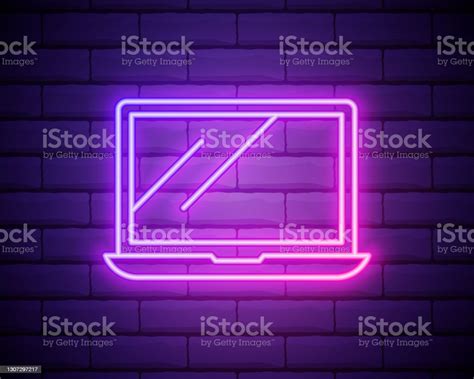 랩톱 아이콘입니다 네온 스타일 아이콘의 미디어 요소입니다 웹 사이트 웹 디자인 모바일 앱 벽돌 벽에 고립 된 정보 그래픽에 대한 간단한 아이콘 0명에 대한 스톡 벡터 아트