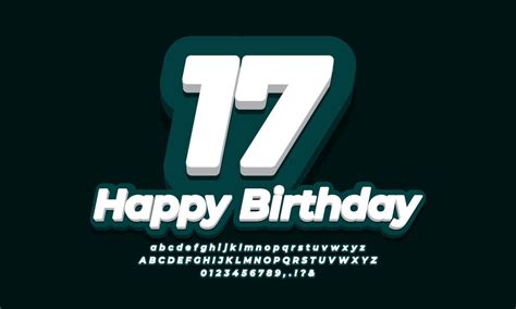 Number 17 Seventeen Year Celebration Birthday Font 3d Green Design