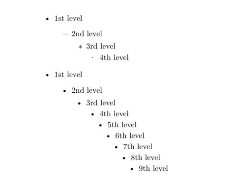 enumitem custom itemization with more nesting depth and varying