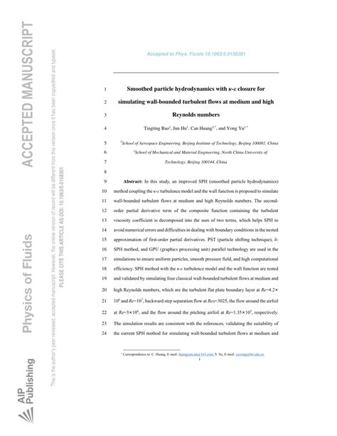 Pdf Smoothed Particle Hydrodynamics With κ ε Closure For Simulating Wall Bounded Turbulent