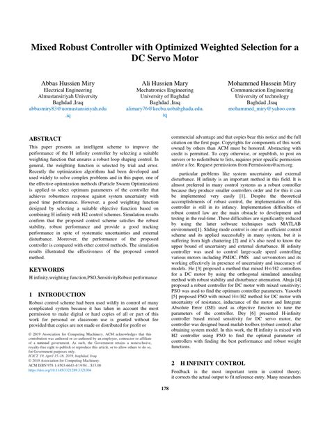 Pdf Mixed Robust Controller With Optimized Weighted Selection For A Dc Servo Motor