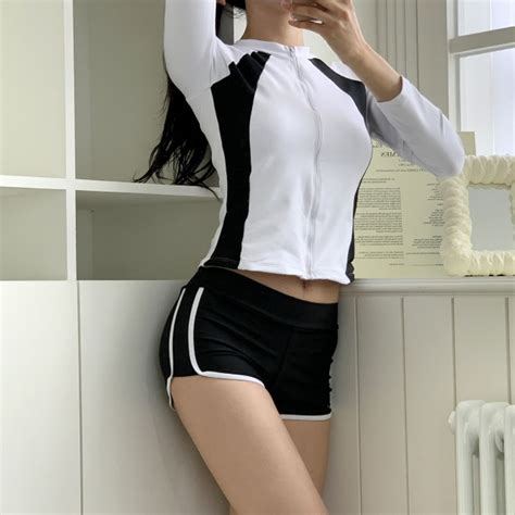 [당일출고 상하의set] 서퍼 배색 집업 나그랑 반크롭 슬림핏 래쉬가드 수영복