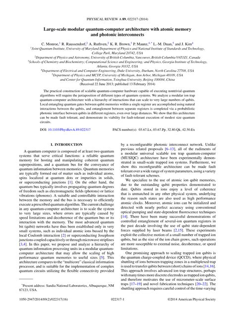 large scale modular quantum computer architecture with atomic memory