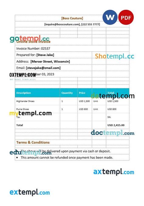 Online Store Invoice Template In Word And Pdf Format Gotempl