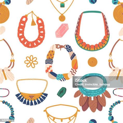 다채로운 구슬과 목걸이 원활한 패턴 다양한 모양과 크기의 구슬이 있는 복잡한 디자인 벡터 일러스트레이션 0명에 대한 스톡 벡터 아트 및 기타 이미지 Istock