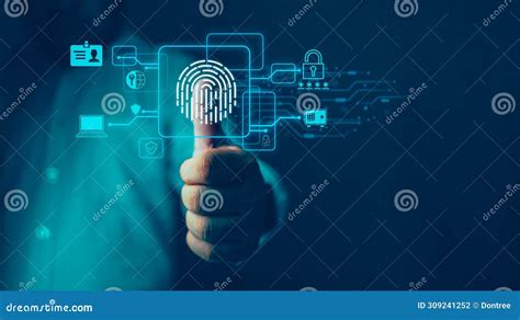 Businessman Scan Fingerprint Biometric Identity And Approval Stock
