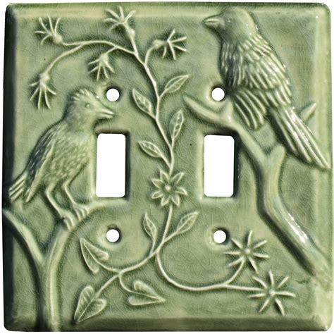 Birds Yellow Ceramic Double Toggle Light Switch Cover Unique Handmade