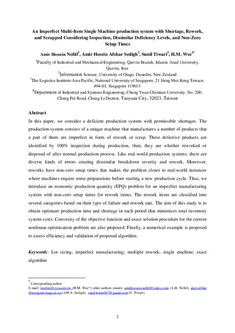 Pdf An Imperfect Multi Item Single Machine Production System With Shortage Rework And